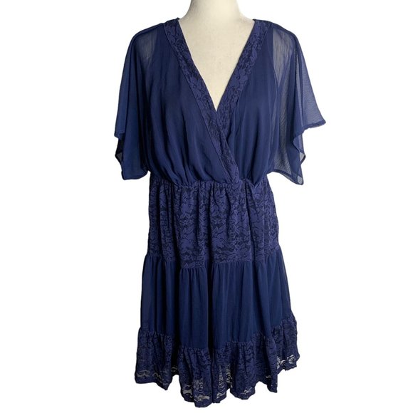 torrid | Dresses | Torrid Lace Inset Chiffon Dress Xl Blue Short ...